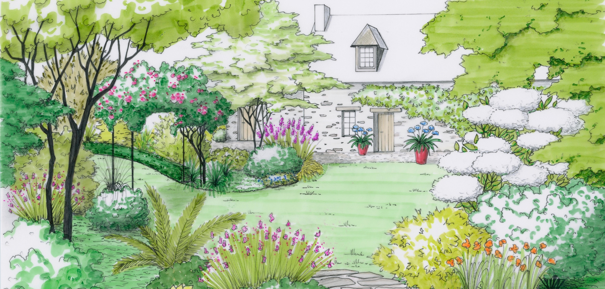 Croquis de jardin anglais, un paysage tout en courbes - Conseils de ...